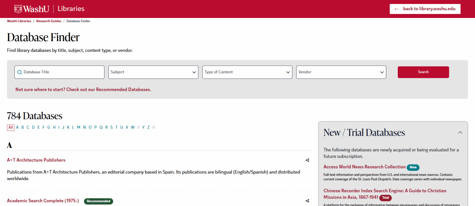 Libraries Improve Database Finder Based on User Feedback - WashU Libraries